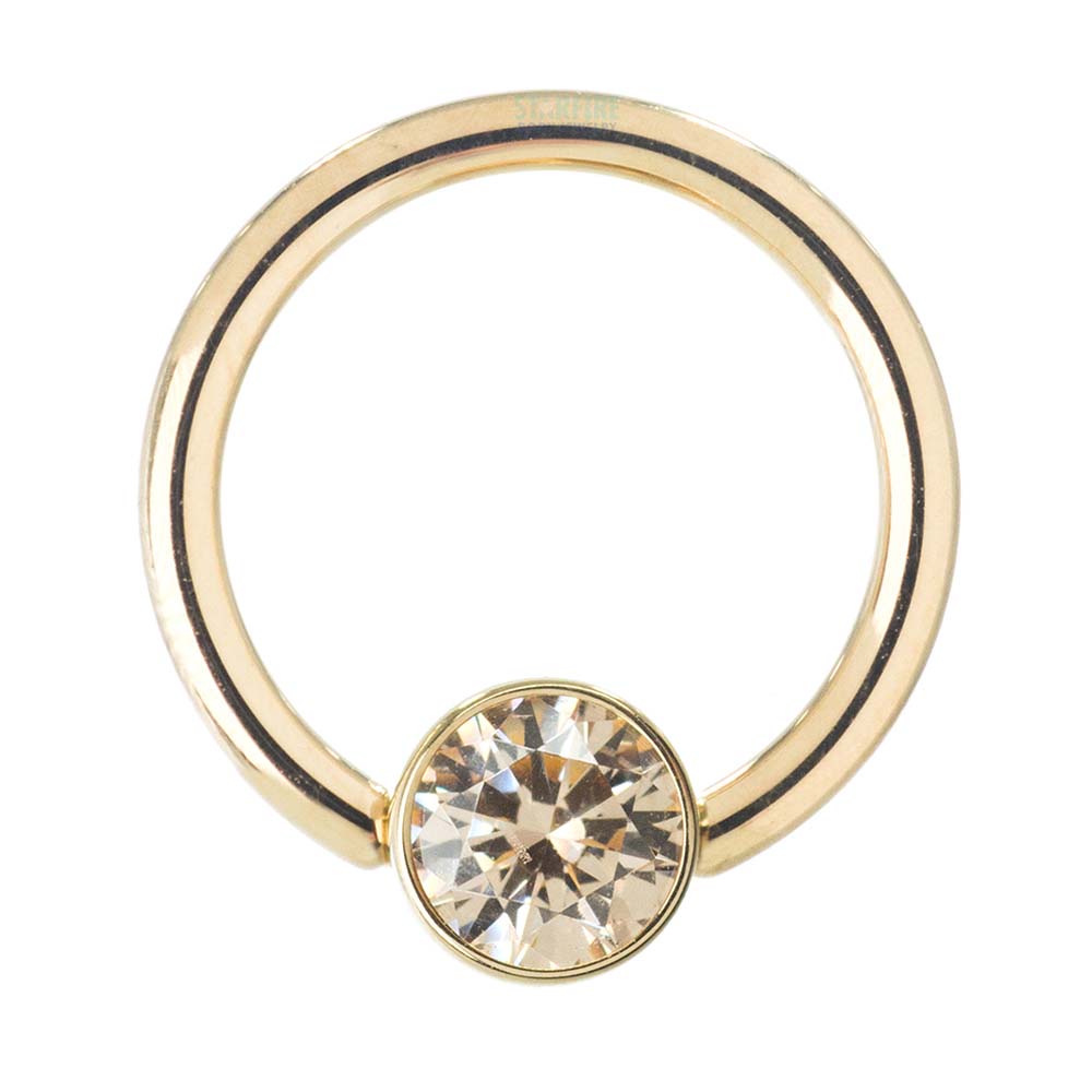 Body Vision - BVLA Captive Bead Ring (CBR) in Gold with Bezel-set Champagne CZ Captive Bead ...