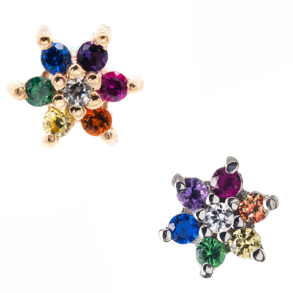 BVLA - Body Vision threadless: Flower #2 Pin in Gold with Rainbow CZ's ...
