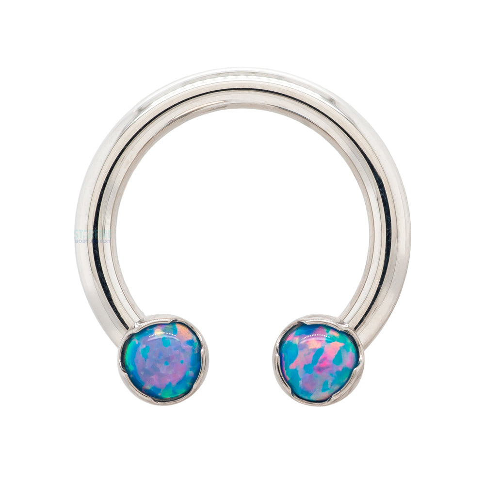 Anatometal Front Facing Circular Barbell With Cabochon Opals In Prongs
