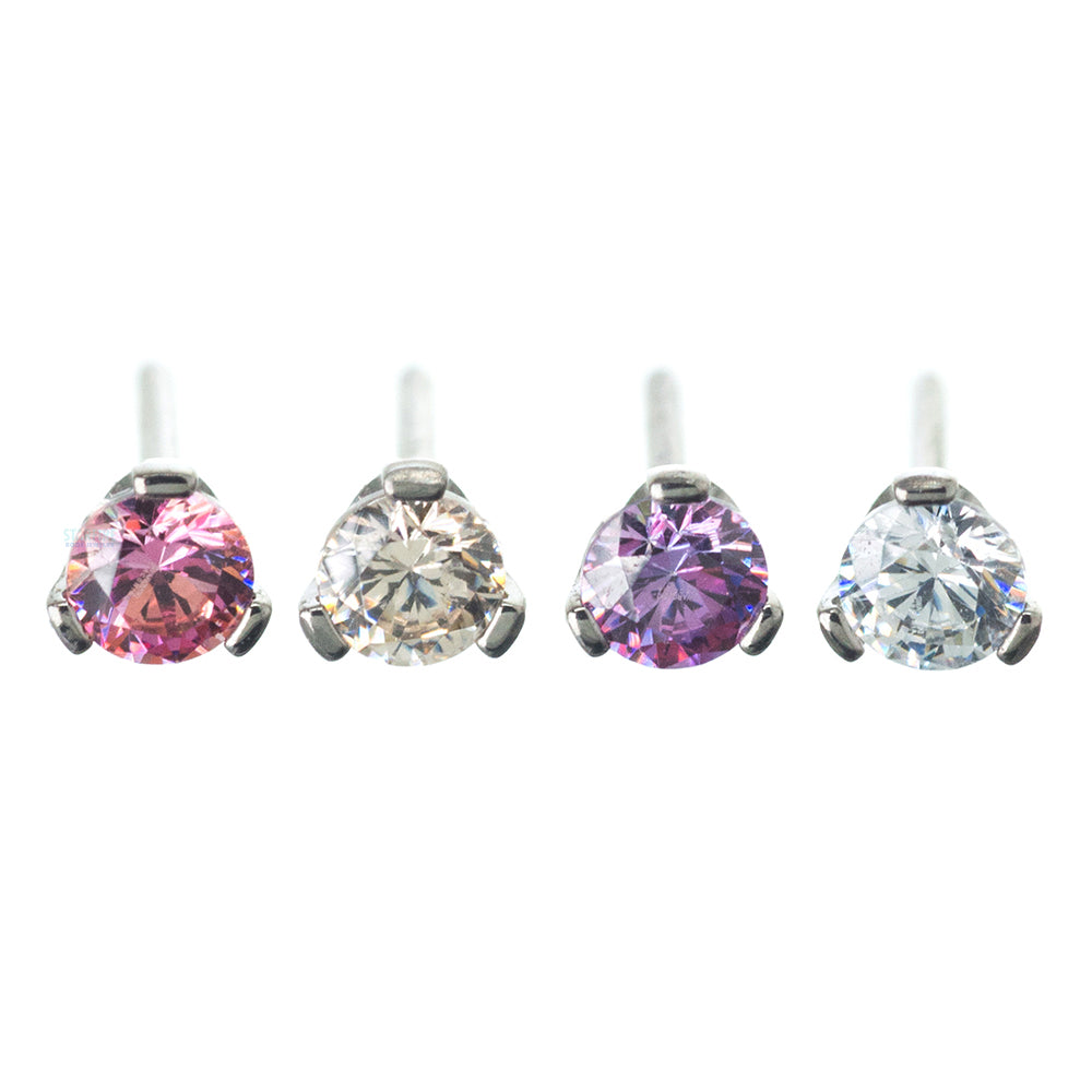 Industrial Strength threadless: 2mm 3 Prong-Set Round CZ End – Starfire ...