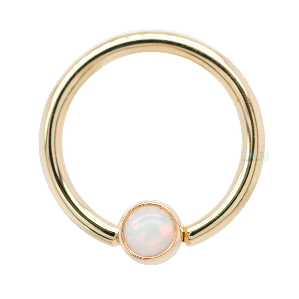 Captive Bead Ring (CBR) in Gold with Bezel-set White Opal Captive Bead ...