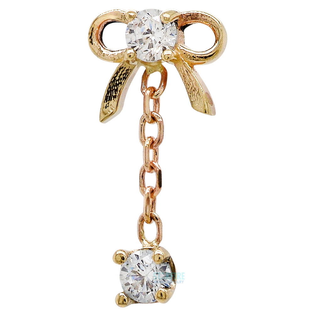 Kiwi Diamond threadless: Bow Dangle End in Gold & Platinum with CZ's ...