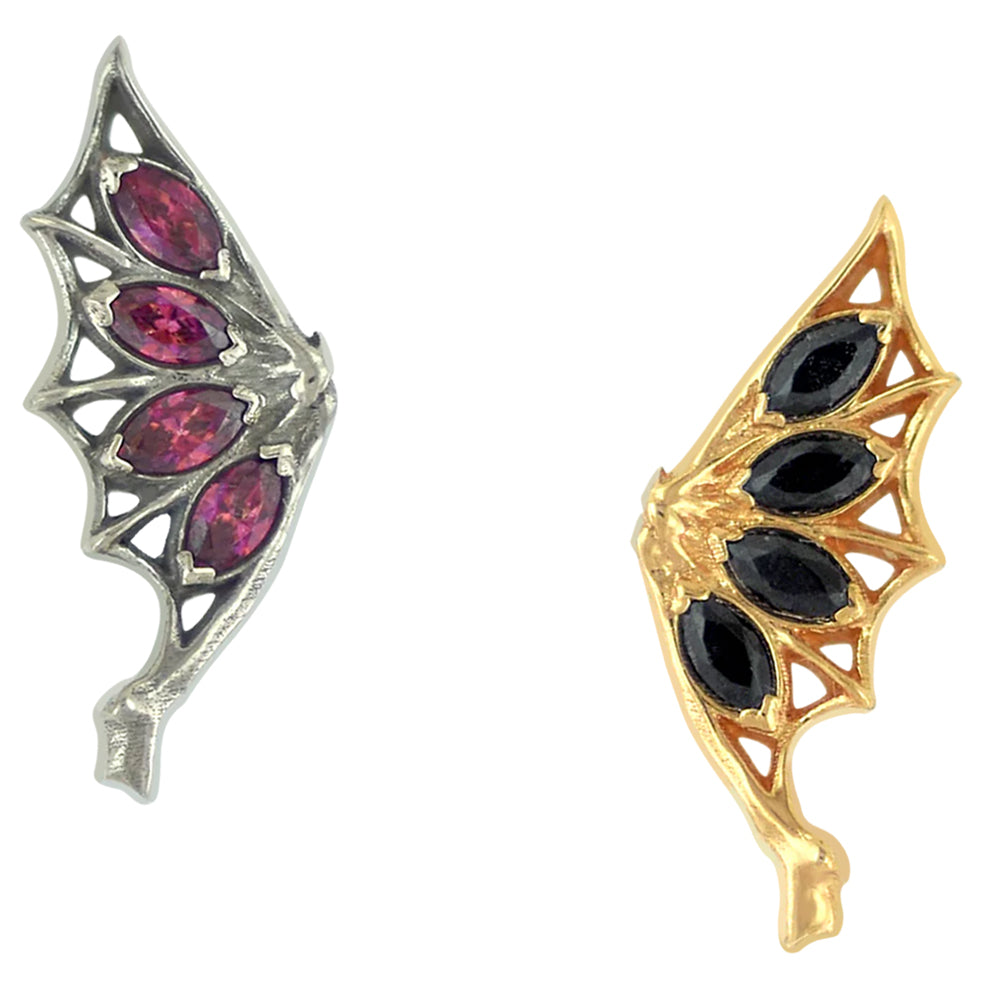 Anatometal threadless: "Gemmed Bat Wings" End in Gold with Brilliant ...
